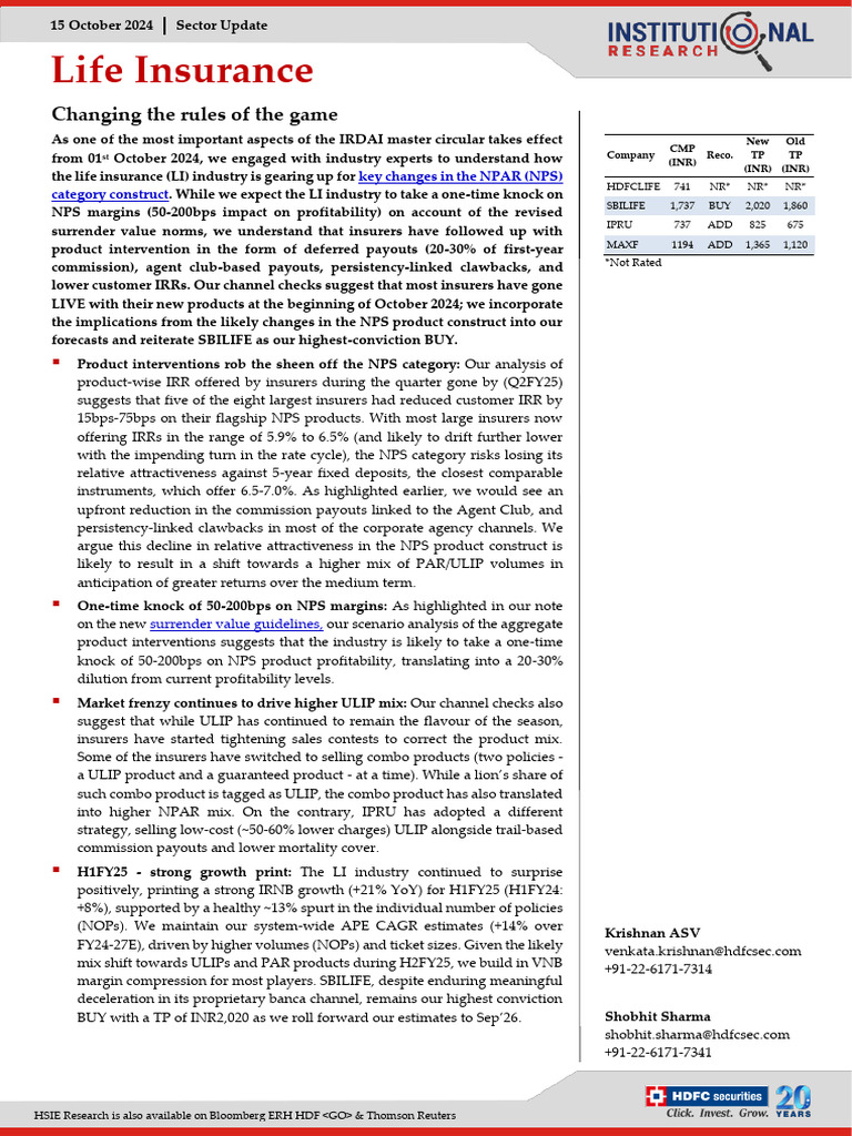 Life Insurance - Update - Oct24 - HSIE-202410150658529154365 | PDF ...