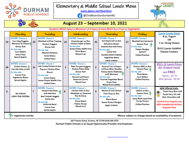 Elementary Middle School Menu Aug 23 - Sept 10 2021 New Menu Template ...