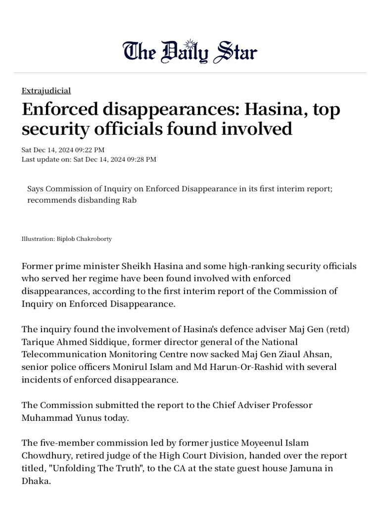 Enforced Disappearances - Hasina, Top Security Officials Found Involved - Undefined | PDF ...
