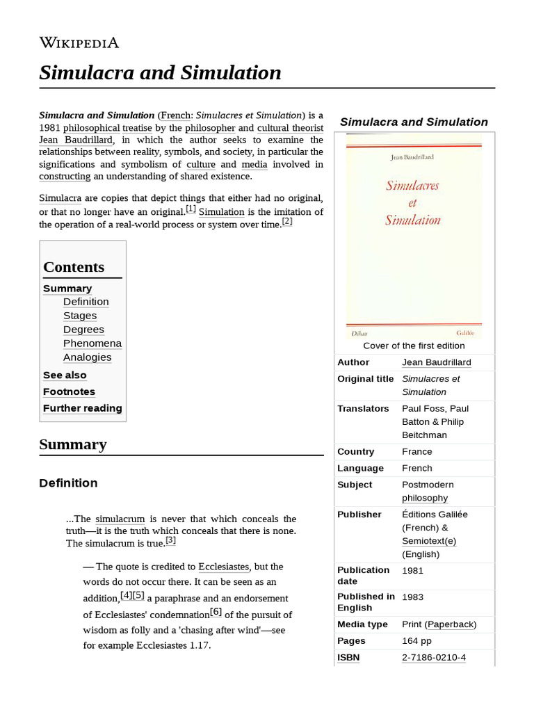 Simulacra and Simulation | PDF