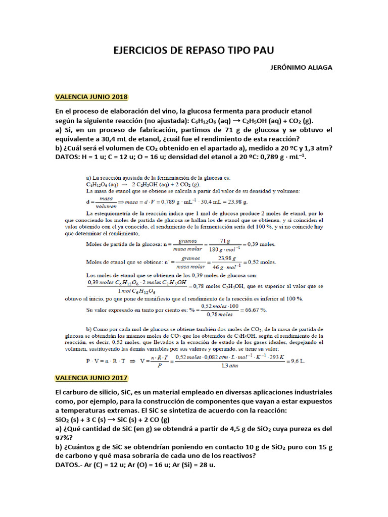Ejercicios de Repaso Tipo PAU - SOL - 1 EV - PARTE 1 | PDF | Ácido clorhídrico | Gases