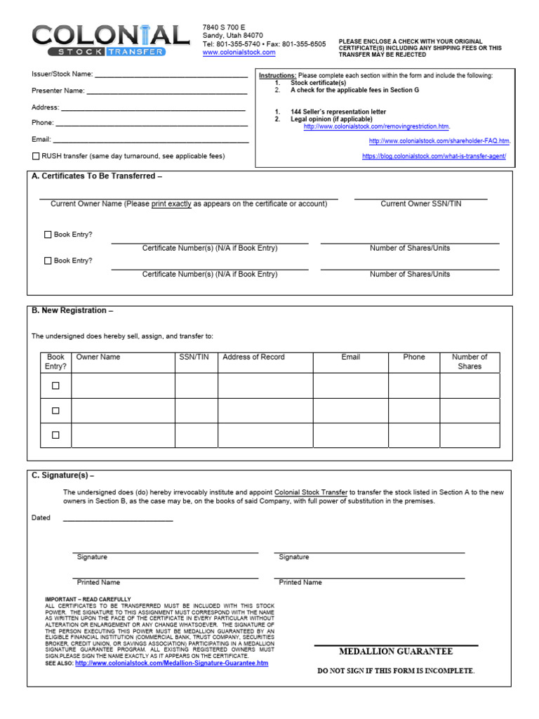Transfer Instruction Letter | PDF | Cost Basis | Corporations