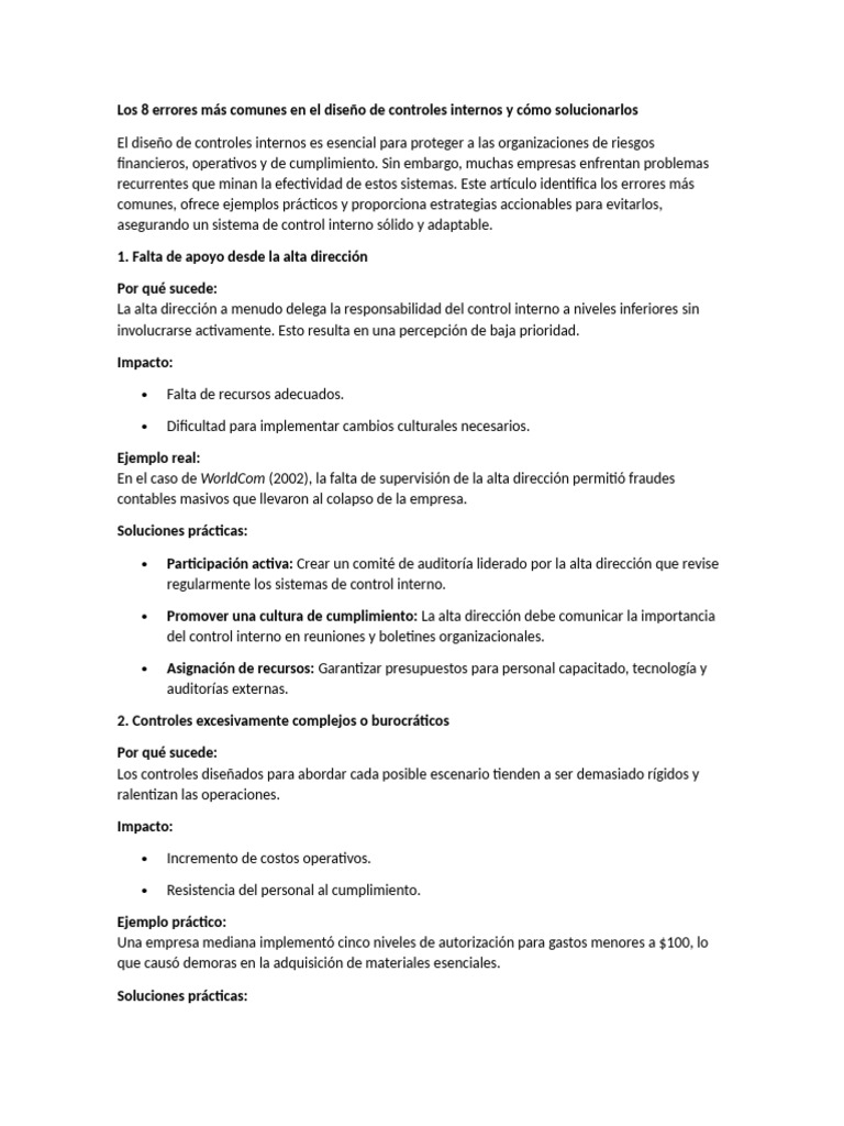 Los 8 Errores Más Comunes en El Diseño de Controles Internos y Cómo Solucionarlos | PDF ...