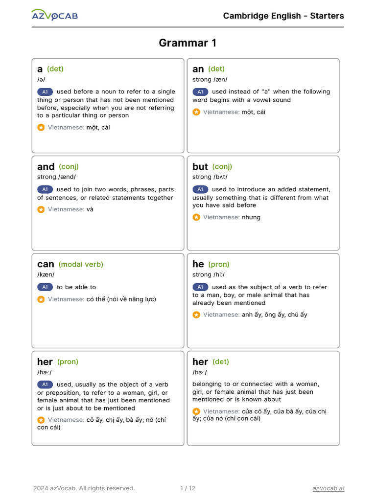 Grammar 1 (Cambridge English - Starters) | PDF | English Language | Verb