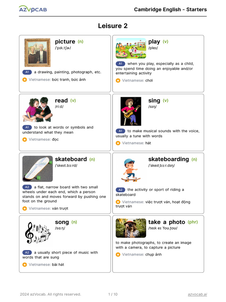 Cambridge English Starters Vocabulary Guide | PDF | Photograph