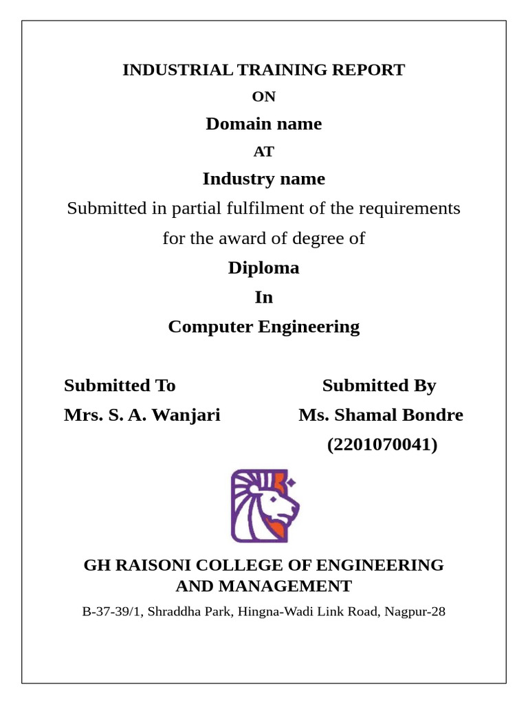 Industrial Training Report Format | PDF