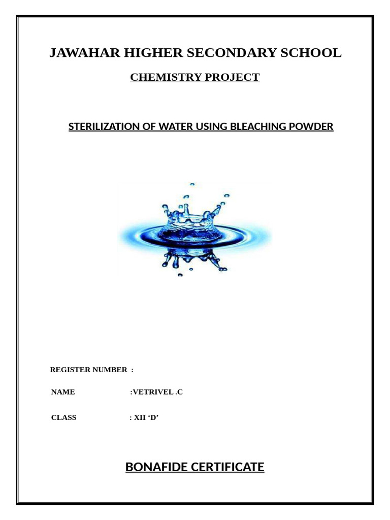 Chemistry Project: Water Sterilization | PDF | Water Purification ...