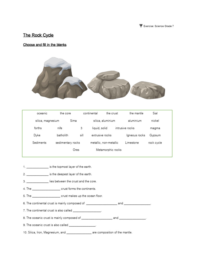 Rock Cycle Worksheet for Grade 7 | PDF | Rock (Geology) | Igneous Rock