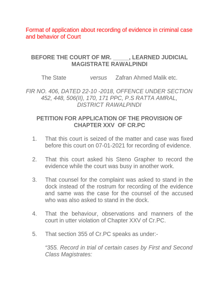 Application About Recording of Evidence in Criminal Case and Behavior ...