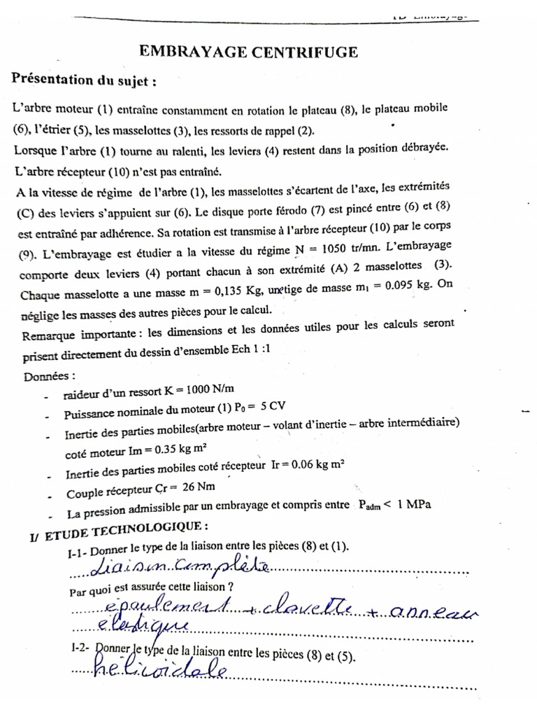 Correction TD Embrayage Centrifuge | PDF