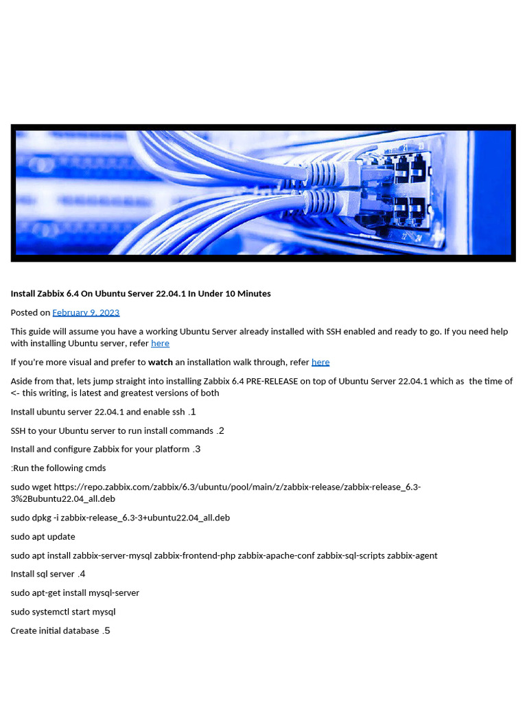 Install Zabbix 6.4 on Ubuntu 22.04.1 | PDF | My Sql | Sudo