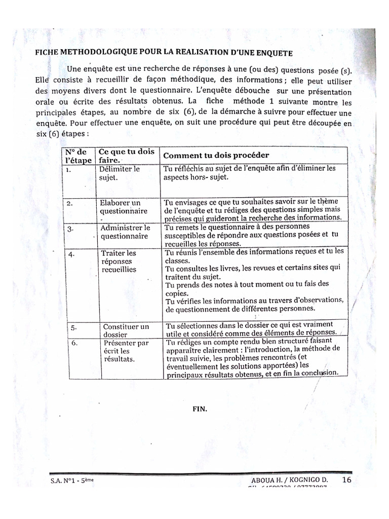 Fiche D'enquête 1 | PDF