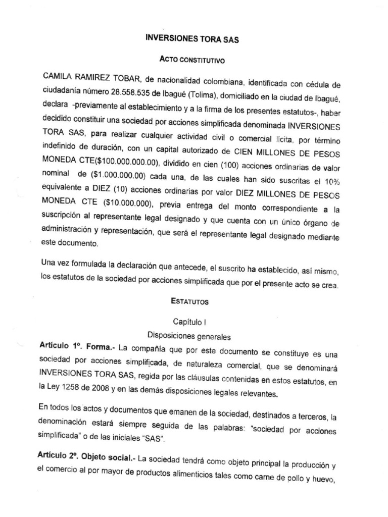 Estatutos Inversiones Tora-1 | PDF
