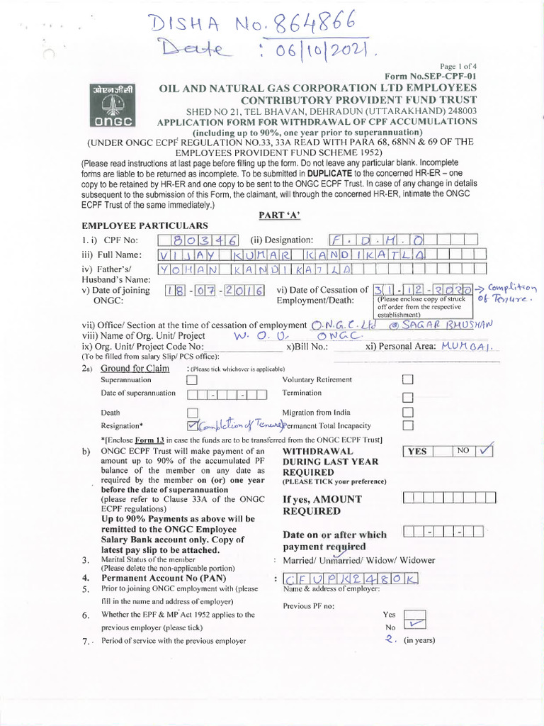 Specimen CPF Withdrawal Form For Contract Medics | PDF