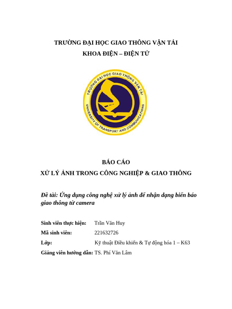 TRẦN VĂN HUY-KTDK&TDH1 K63-221632726-BÁO CÁO XỬ LÍ ẢNH | PDF