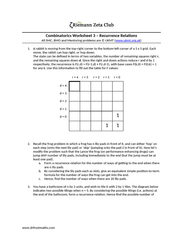 RZC-Combinatorics-Worksheet3 | PDF | Recurrence Relation | Mathematical Logic