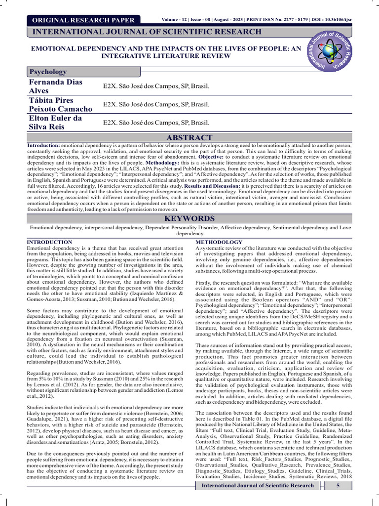 Emotional Dependency and The Impacts On The Lives of People An Integrative Literature Review ...