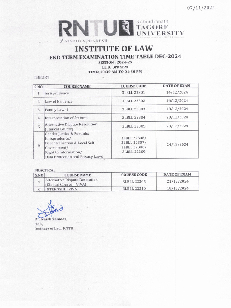 LL.B. 3RD SEM TIME TABLE DEC 2024 | PDF