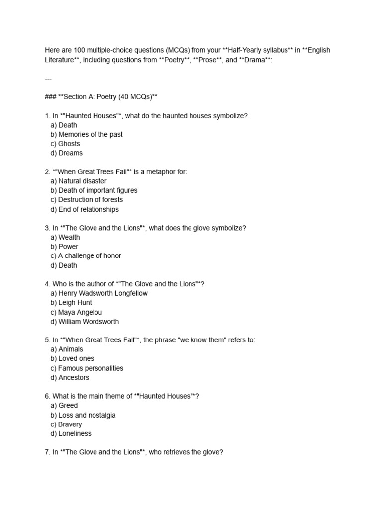 Here are 100 multiple-choice questions (MCQs) from your --Half-Yearly ...