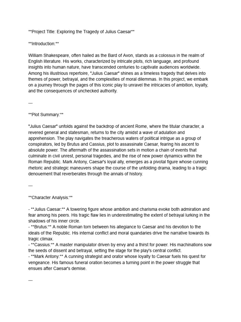 Project Title - Exploring The Tragedy of Julius Caesar | PDF | William ...