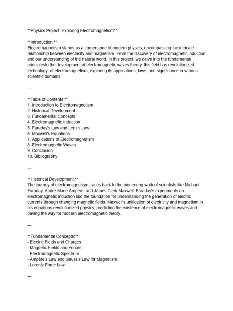 Electromagnetism Project Overview | PDF | Electromagnetic Induction ...