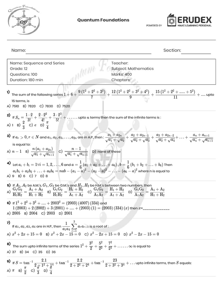 Sequence Series Practice Set 1 | PDF | Discrete Mathematics | Numbers