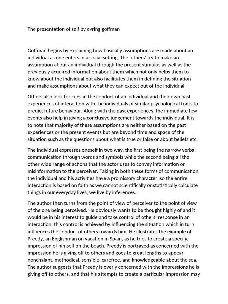 The Presentation of Self by Evring Goffman | PDF | Communication ...
