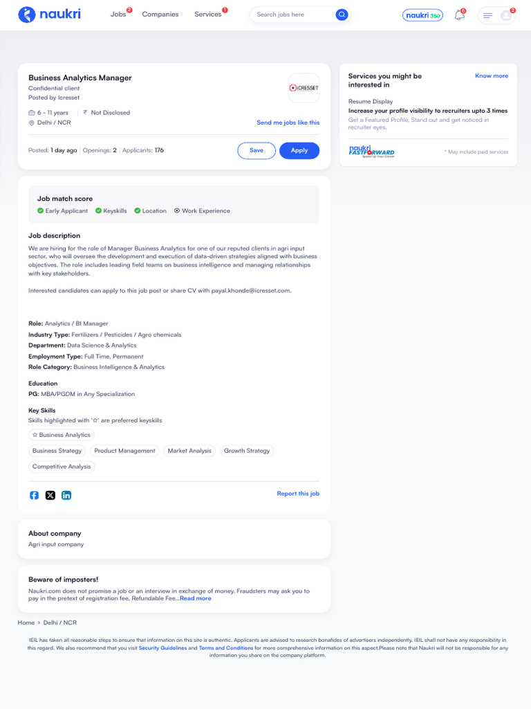 Business Analytics Manager - Delhi - NCR - Icresset - 6 To 11 Years of Experience | PDF ...