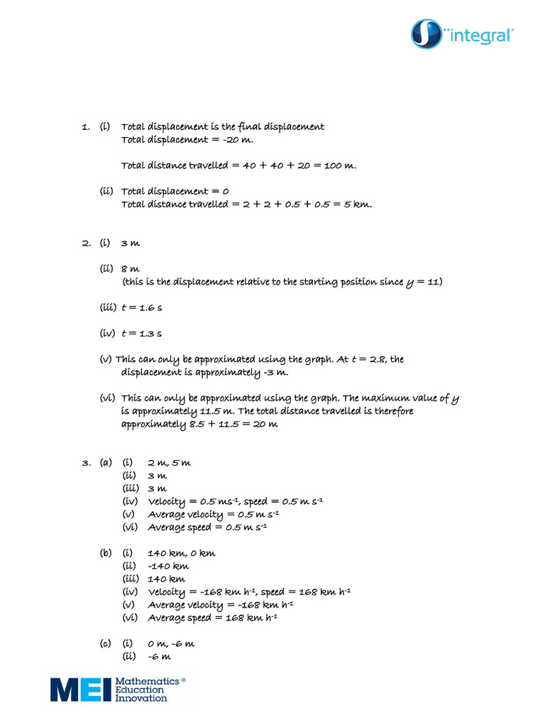 Develop Exercise Solutions (Displacement and Distance) | PDF | Speed | Velocity