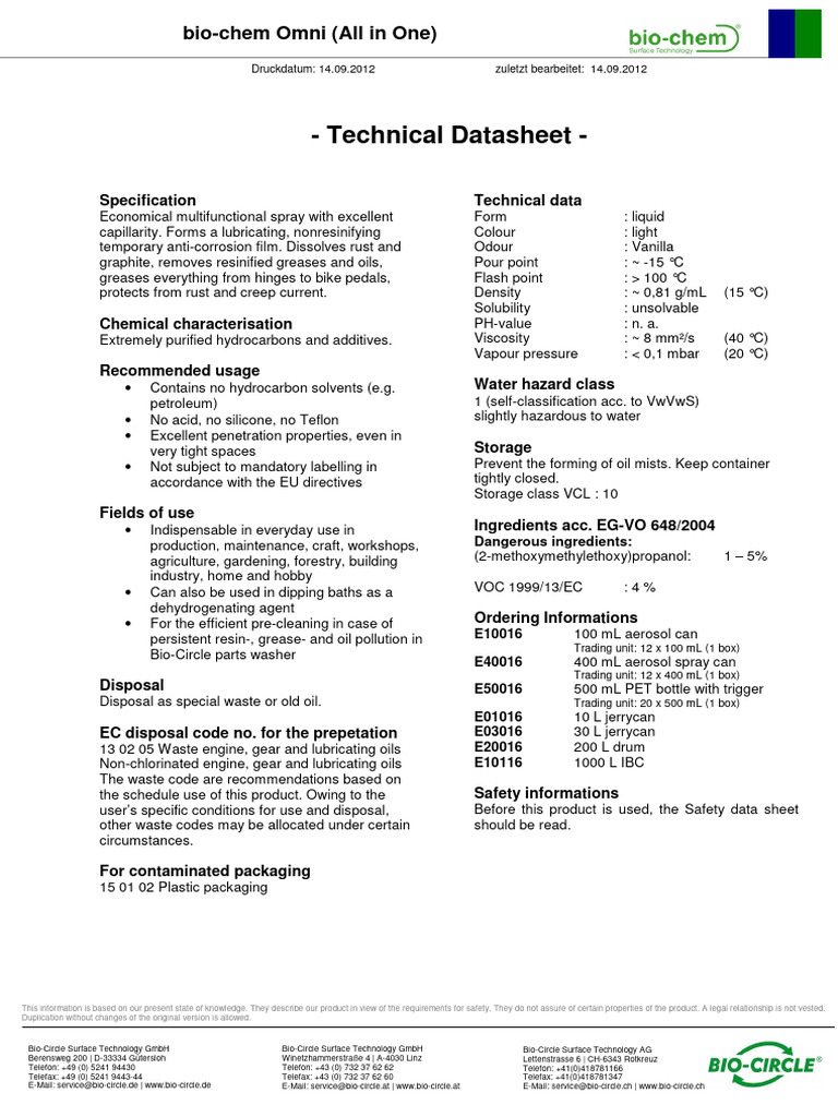 Omni Tds en 2012 | PDF | Liquids | Chemical Substances