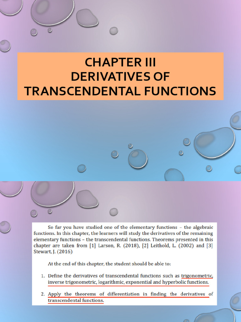 CHAPTER III (PART 1) - DERIVATIVES OF TRANSCENDENTAL FUNCTIONS | PDF ... CHAPTER III (PART 1) - DERIVATIVES OF TRANSCENDENTAL FUNCTIONS | PDF ...