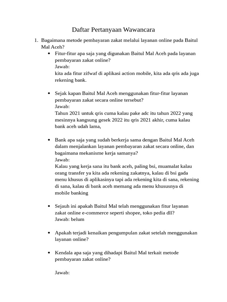 Daftar Pertanyaan Wawancara | PDF