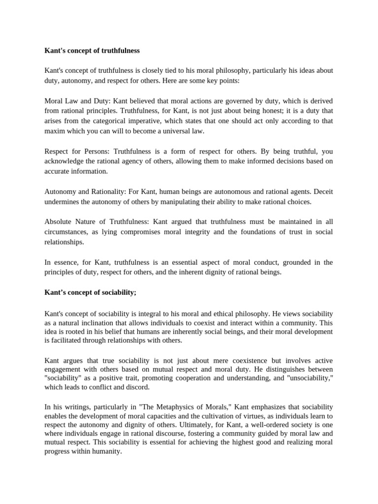 Kant's Concept of Truthfulness | PDF | Immanuel Kant | Morality