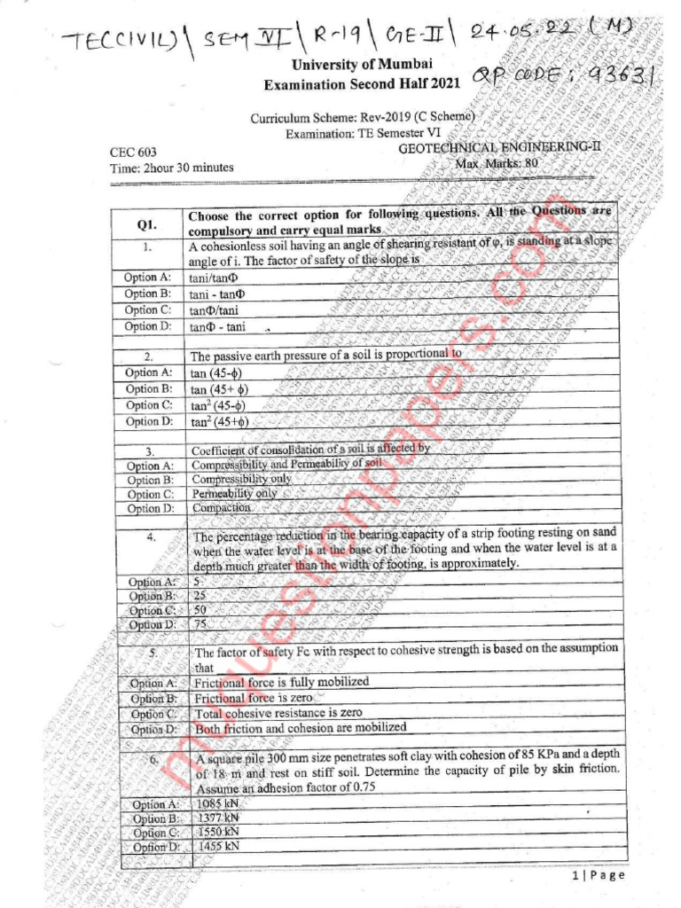 Be - Civil Engineering - Semester 6 - 2022 - May - Geotechnical Engineering Iirev 2019 C Scheme ...