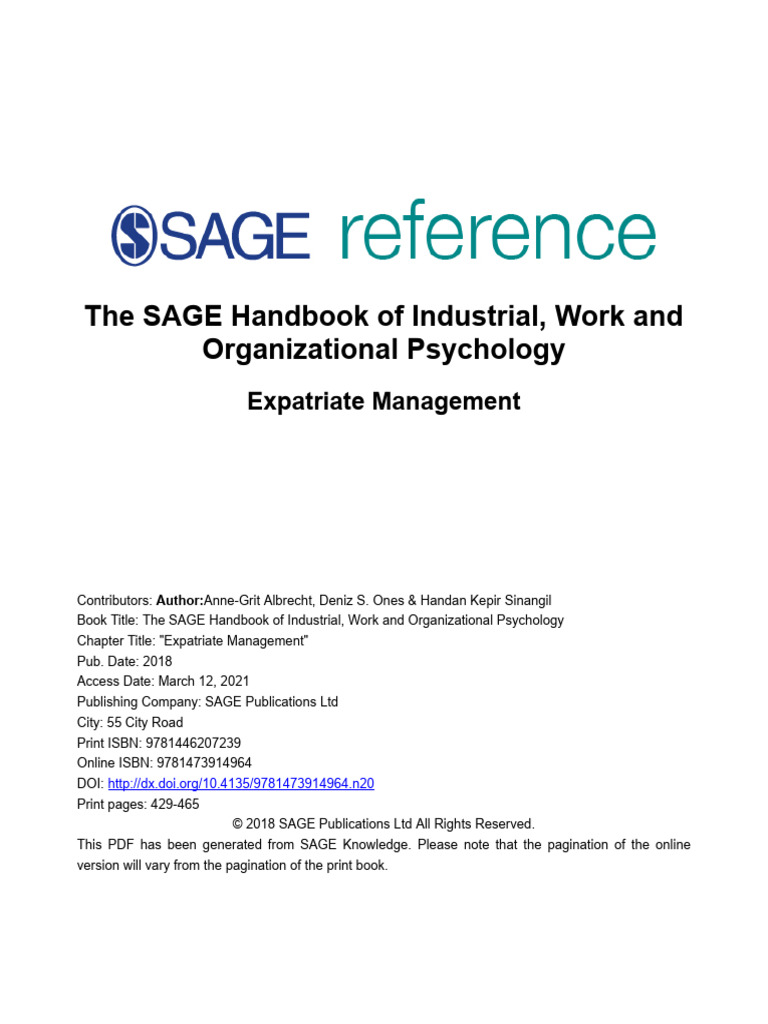The SAGE Handbook of Industrial Work and | PDF | Job Satisfaction ...