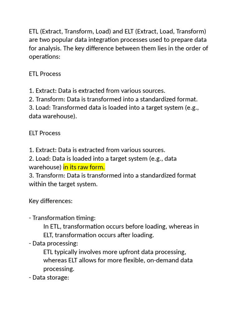 Difference Between ETL and ELT | PDF