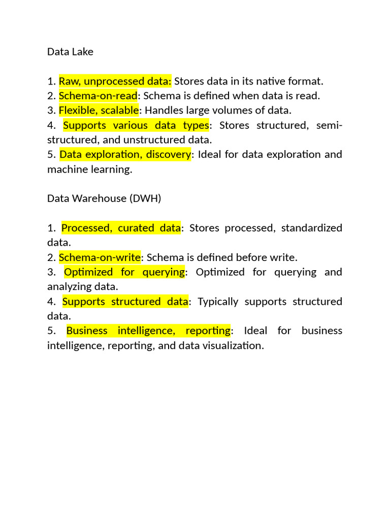 Difference Btn Datalake and DWH | PDF