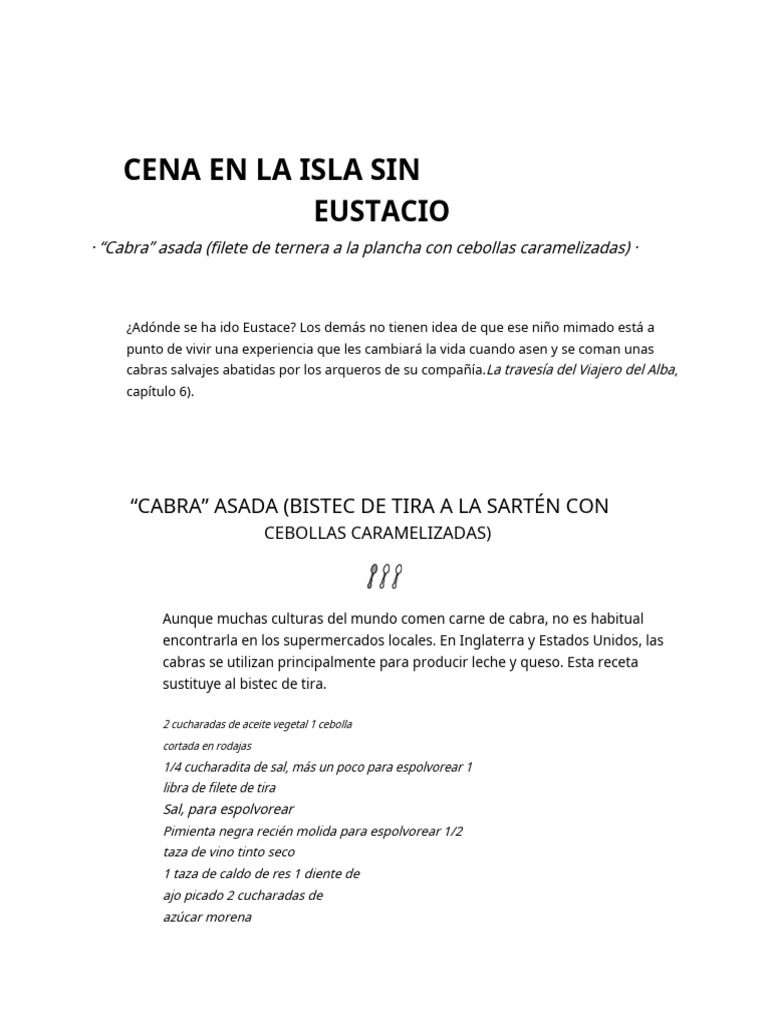 Cena en La Isla Sin: Eustacio | PDF