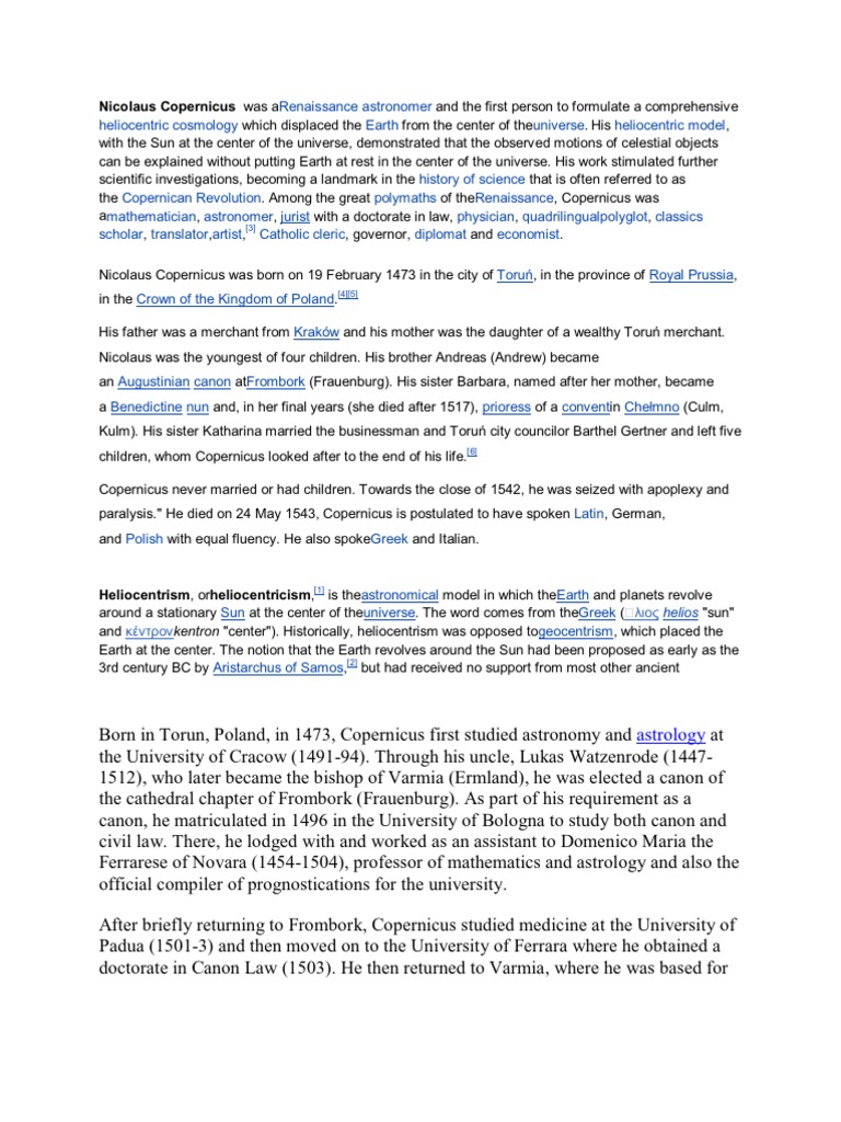 Nicolaus Copernicus | Download Free PDF | Nicolaus Copernicus | Astronomy
