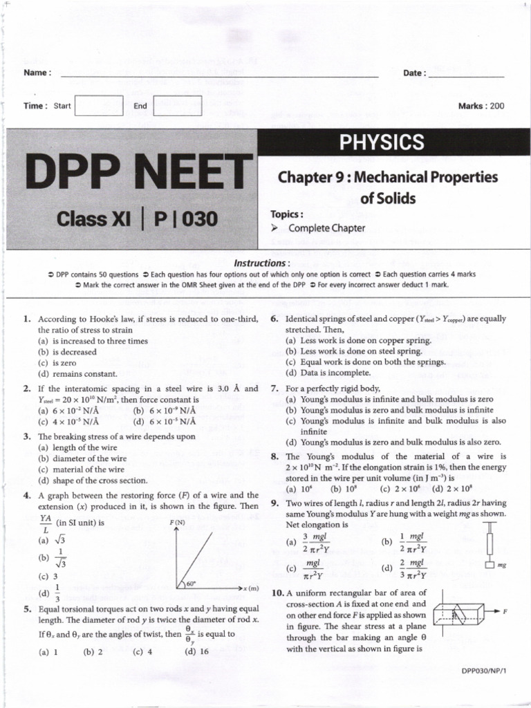 Pages From DPP-030 - Mechanical Properties of Solids (3) - 1 | PDF | Young's Modulus ...