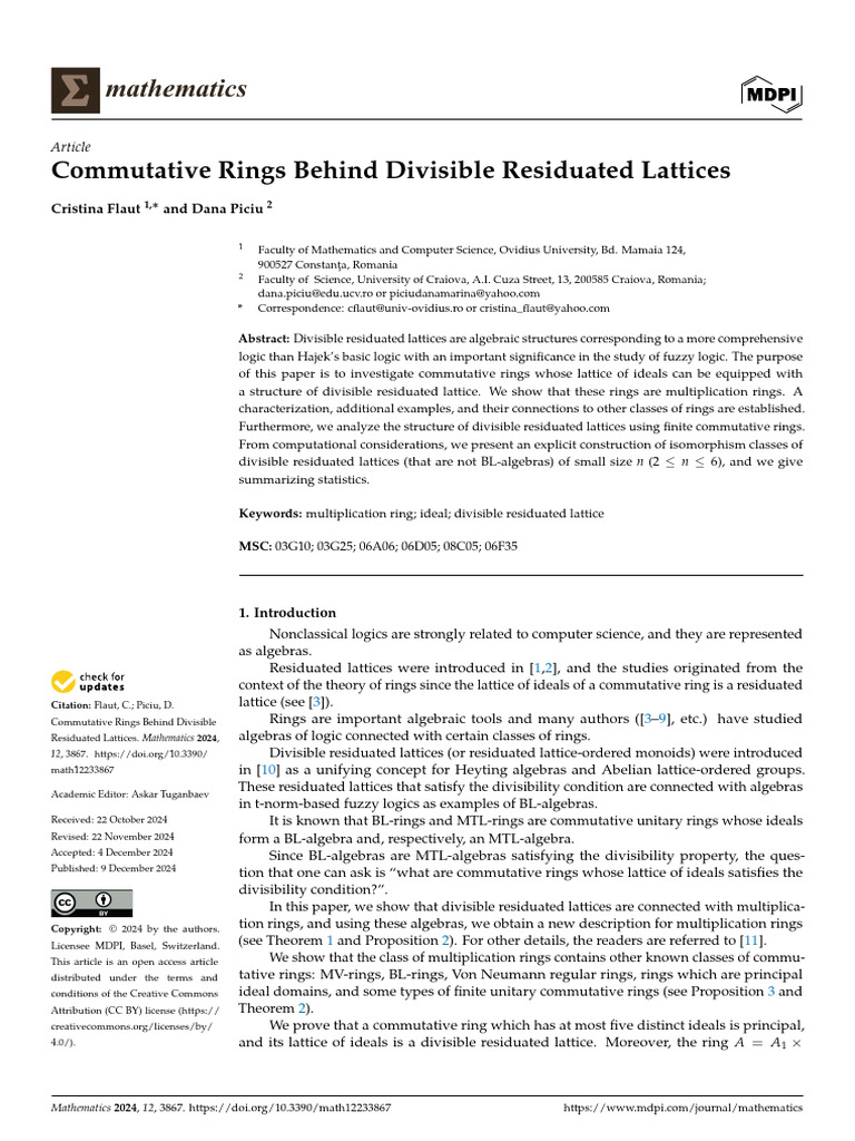mathematics-12-03867-v2 | PDF | Ring (Mathematics) | Abstract Algebra