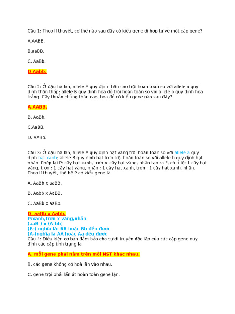 Sinh-HK1 (ĐÁP ÁN) | PDF