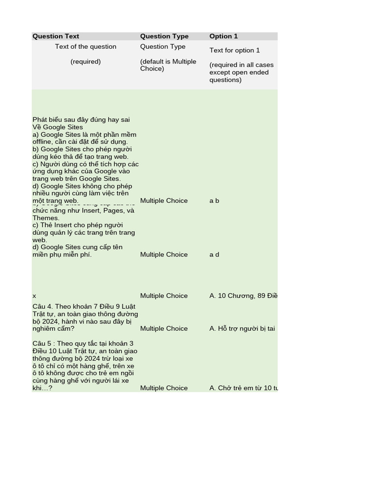 Quizizz Sample Spreadsheet | PDF