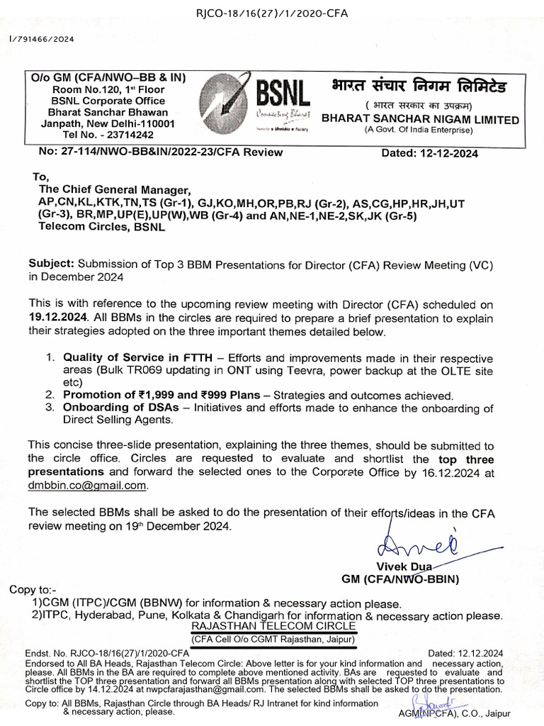 Submission of TOP 3 BBM For Director (CFA) Review Meeting (VC) in ...