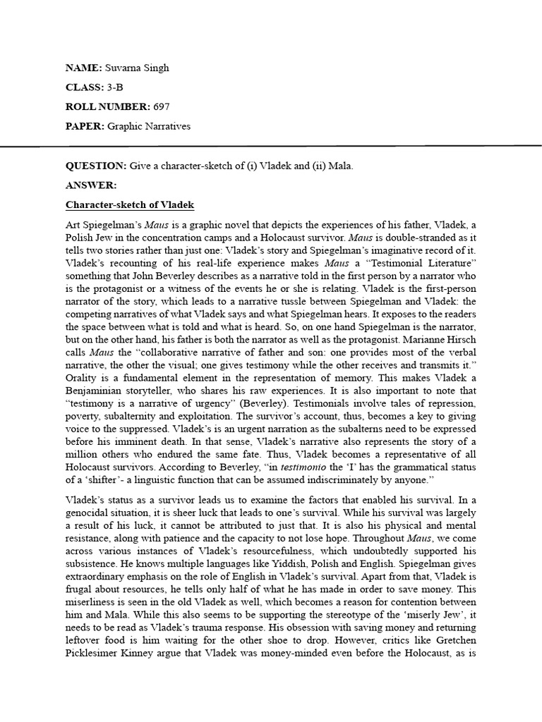 MAUS ASSIGNMENT - Character Sketch | PDF | Narrative