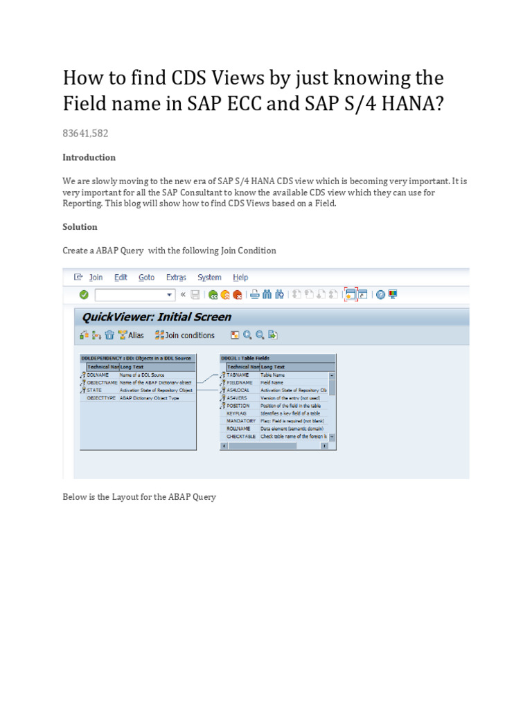 How To Find CDS View by Just Knowing The Name of Field | PDF