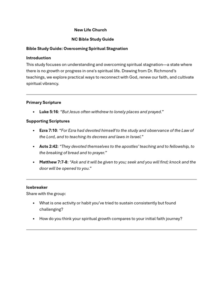 Biblestudy Guide - Overcoming Stagnation | PDF | Prayer | Bible