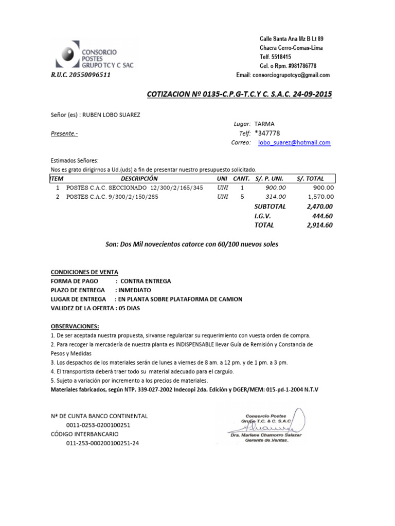 Cotizacion #135 Ruben Lobo | PDF
