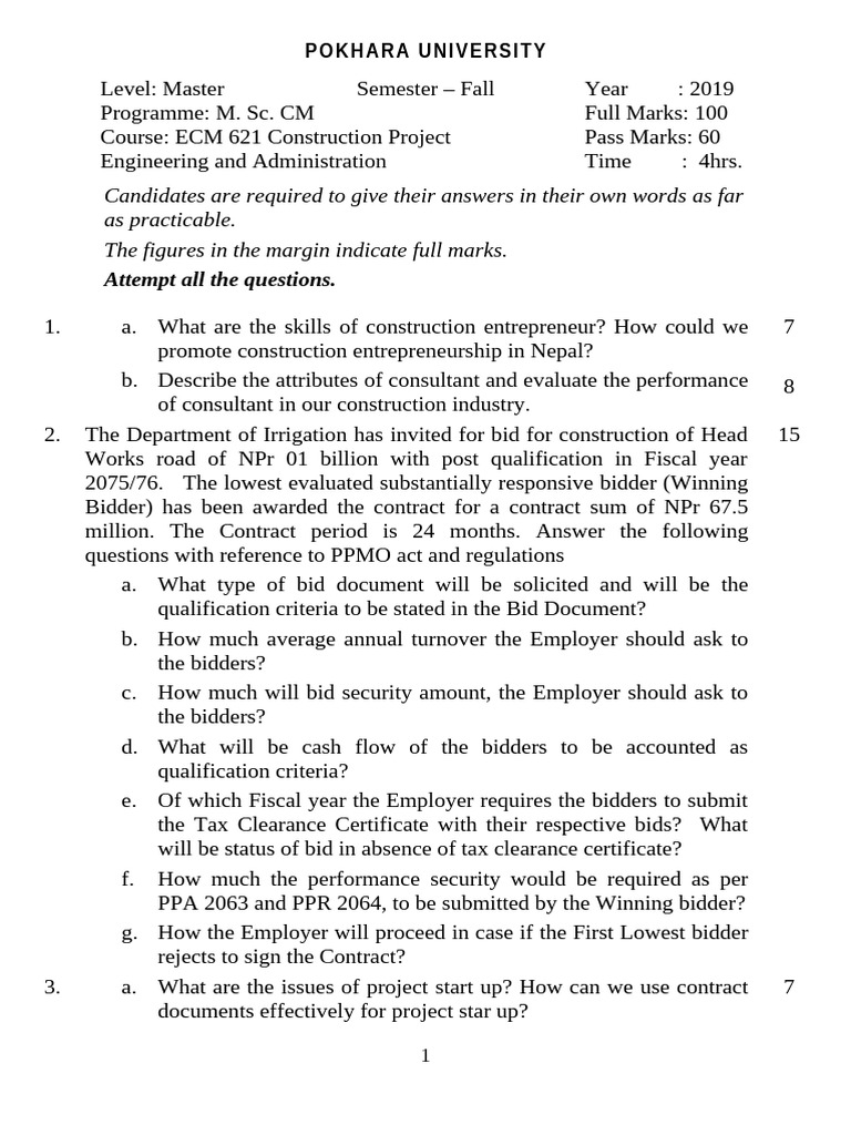 ECM 621 Construction Project Engineering and Administration | PDF ...