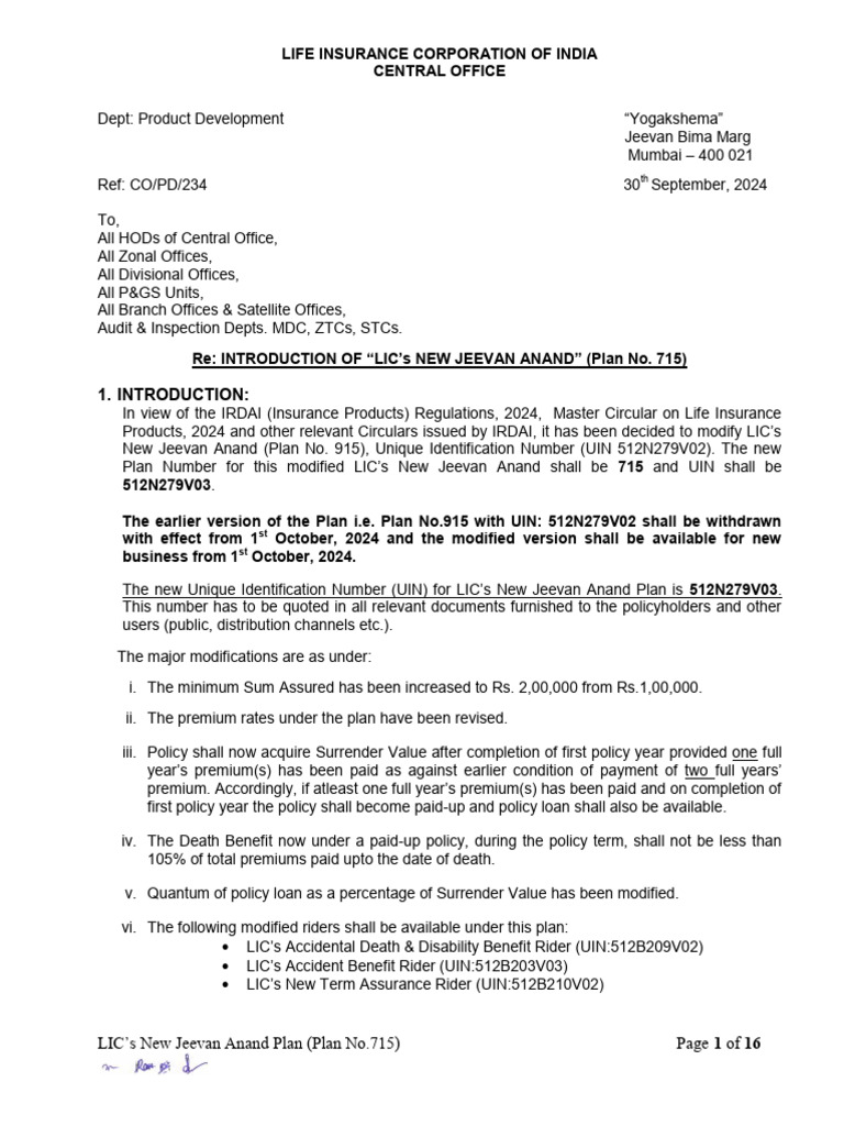LIC New Jeevan Anand Plan 715 Overview | PDF | Insurance | Life Insurance